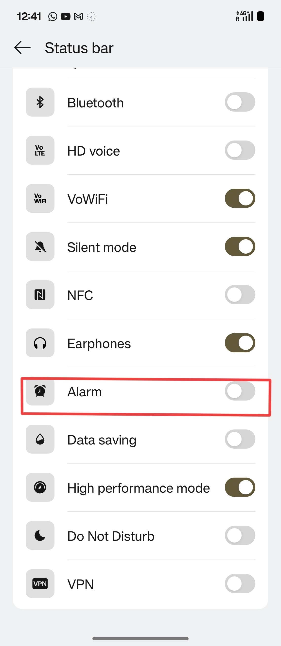 Alarm icon in Status Bar Permanently Display Even Alarm Off