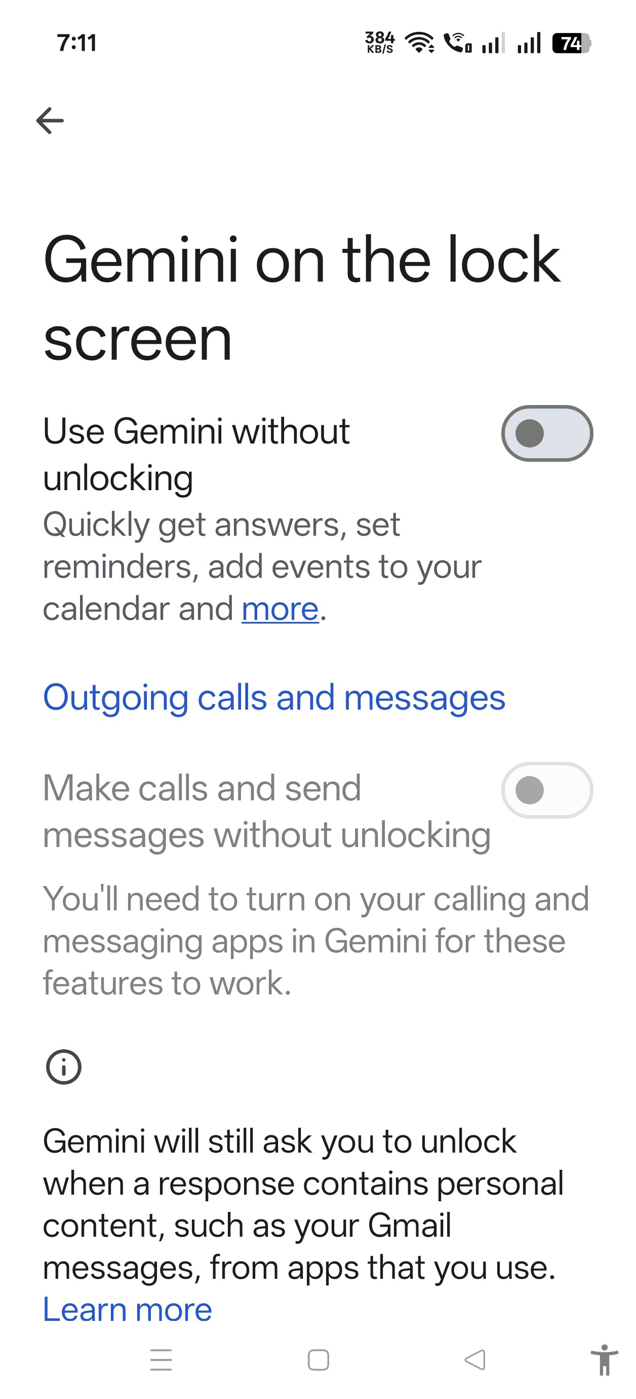 Gemini Access on Locked Screen