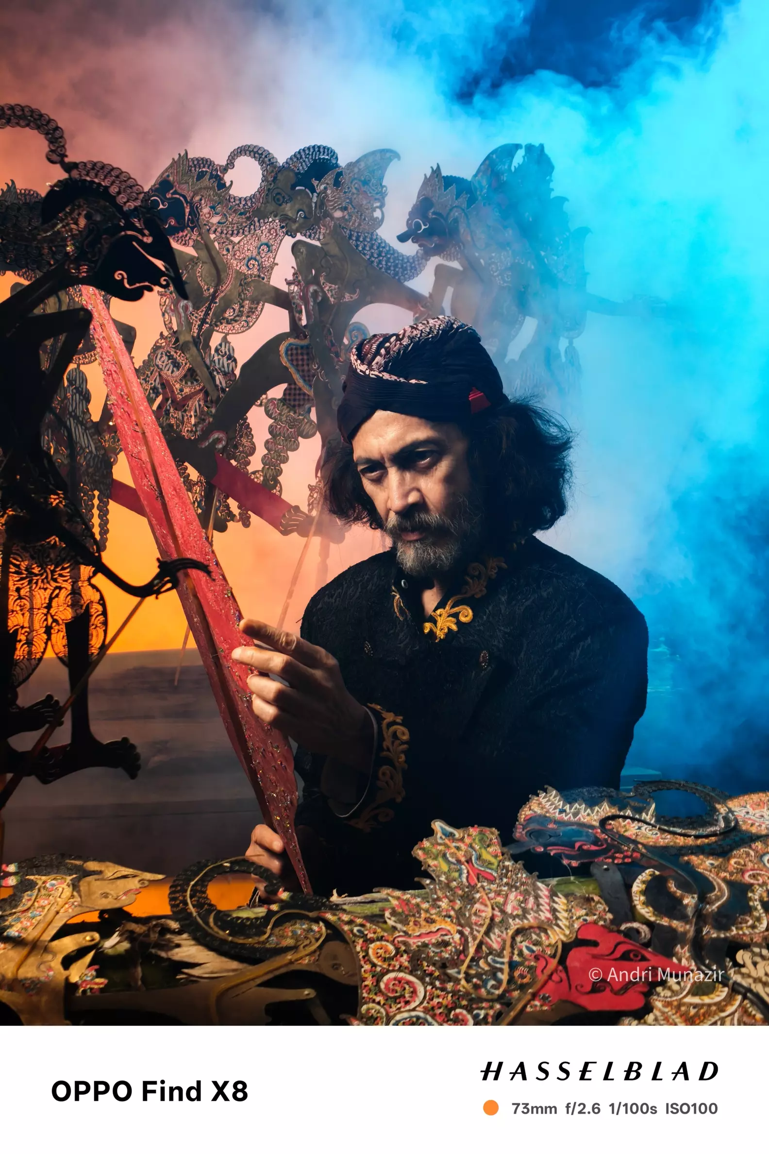 Shadow puppet player in Indonesia