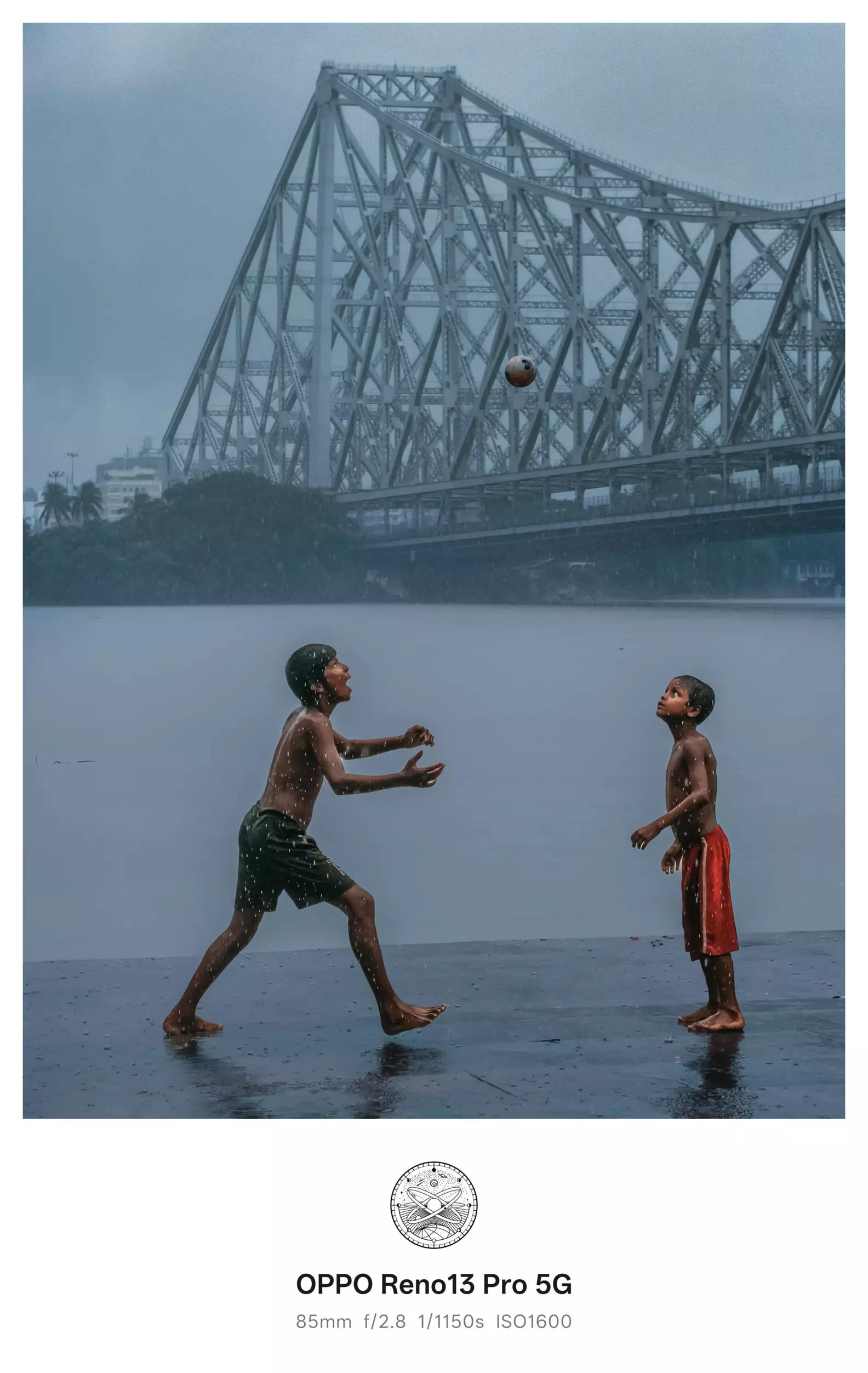 Under the towering Howrah Bridge, two children find pure joy