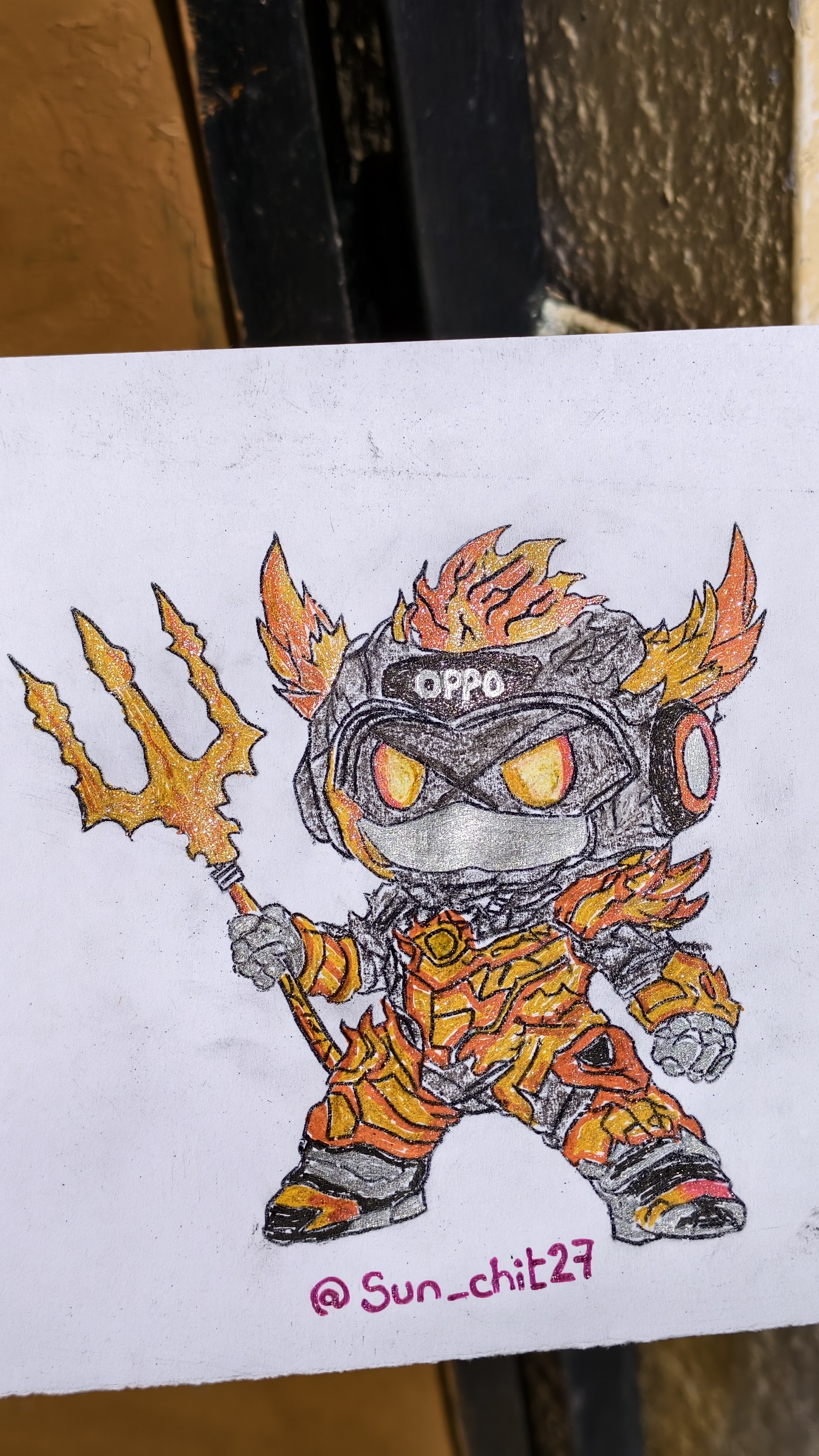 Here's My drawing of FireStone Ollie with having Trident in