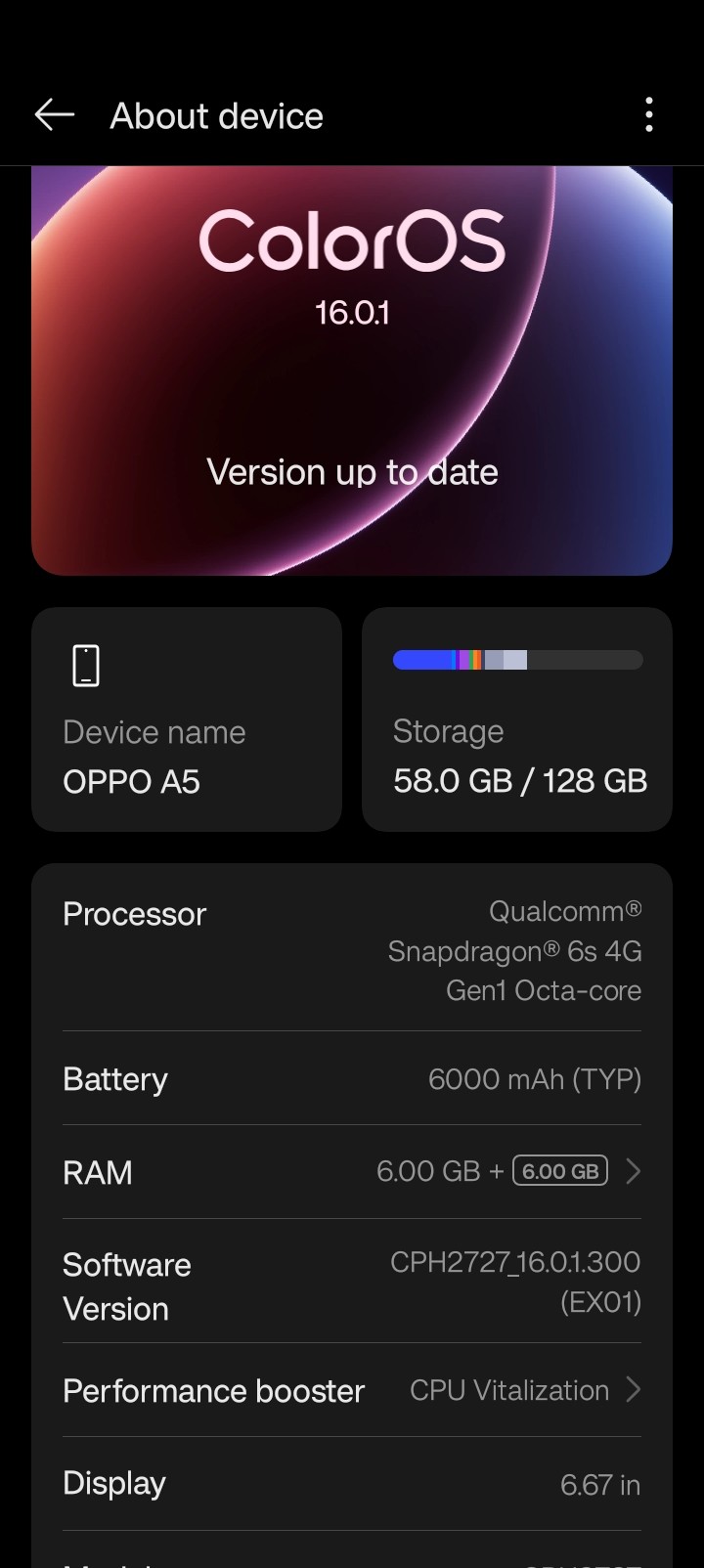 Oppo a5 4G color os 16