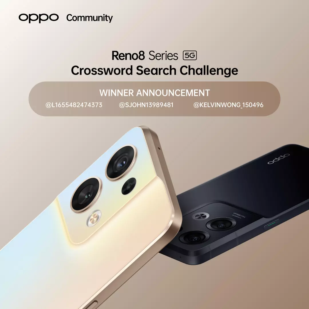 [Winner Announcement] OPPO Reno 8 Series 5G: Crossword Search Challenge