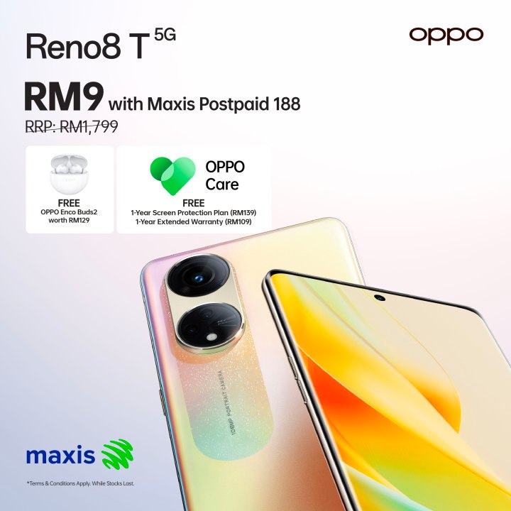 OPPO Reno 8T 5G @RM9.00 With Maxis