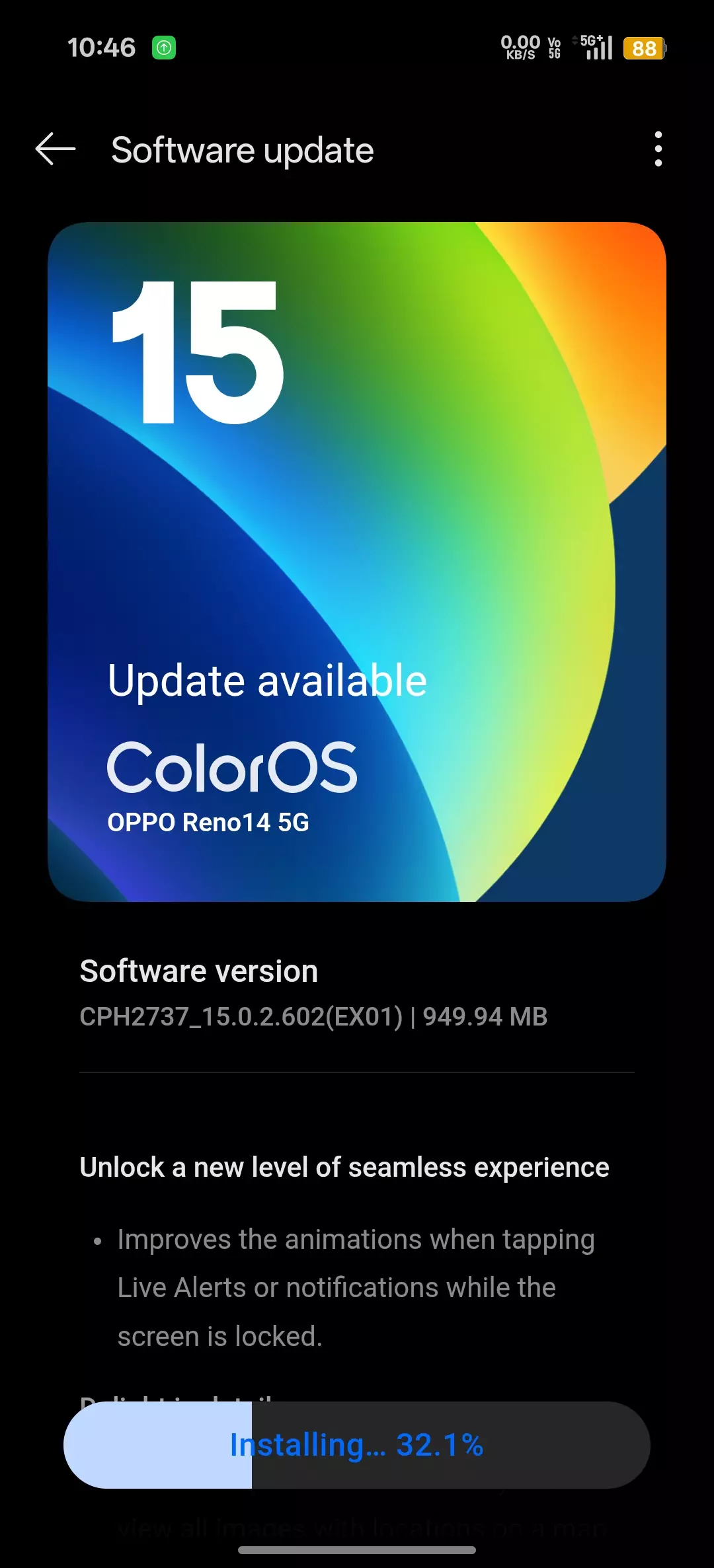 Oppo reno 14 September update received 15.602Any problems u
